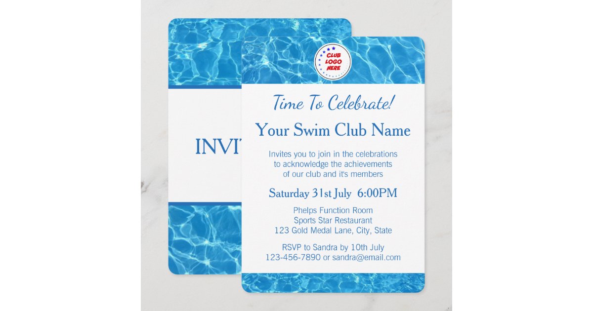 Swimming Club Blue Pool Water Awards Invitation | Zazzle
