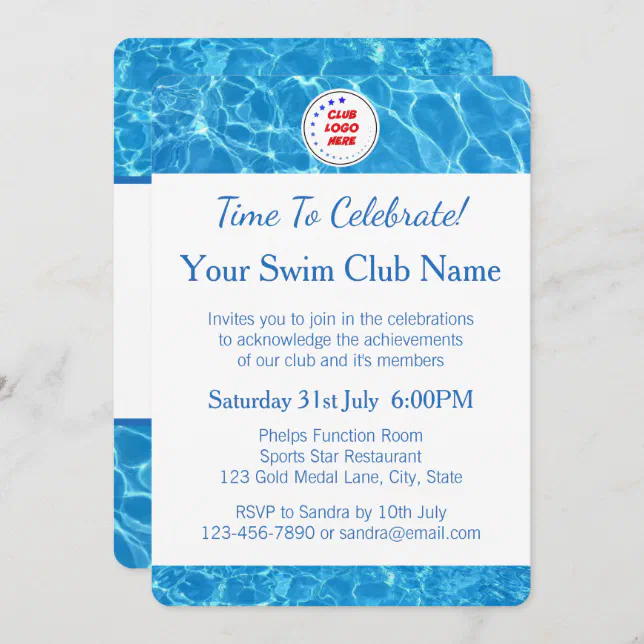 Swimming Club Blue Pool Water Awards Invitation | Zazzle