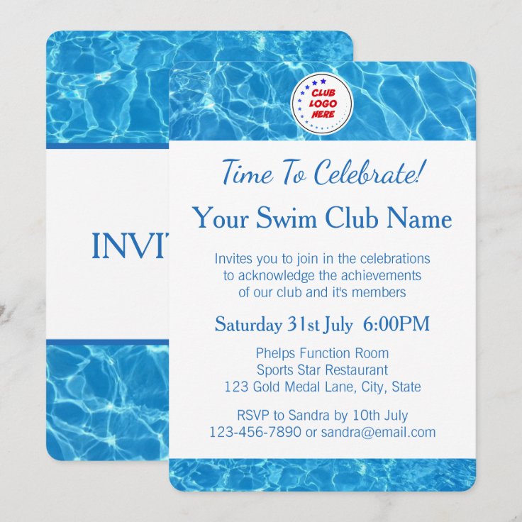 Swimming Club Blue Pool Water Awards Invitation | Zazzle