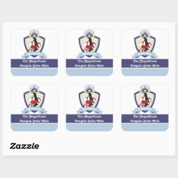 Swimming Club Crest Cute Cartoon Penguin Kids Square Sticker | Zazzle