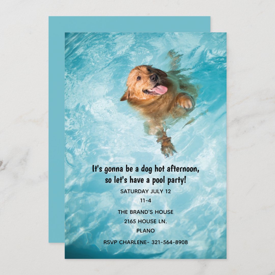 Swimming Dog Pool Party Invitation | Zazzle