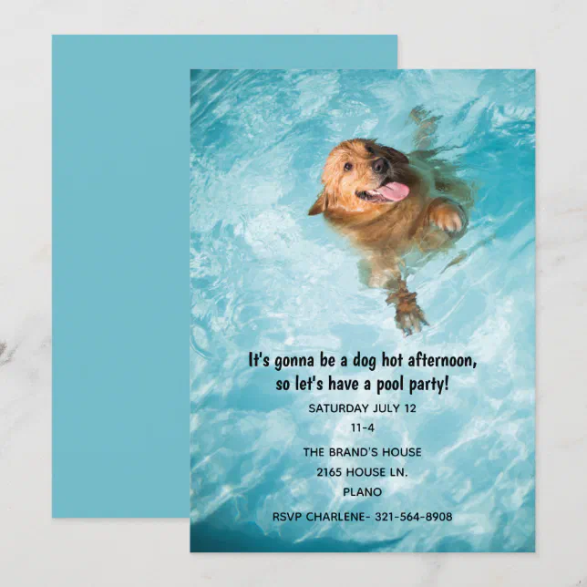 Swimming Dog Pool Party Invitation | Zazzle
