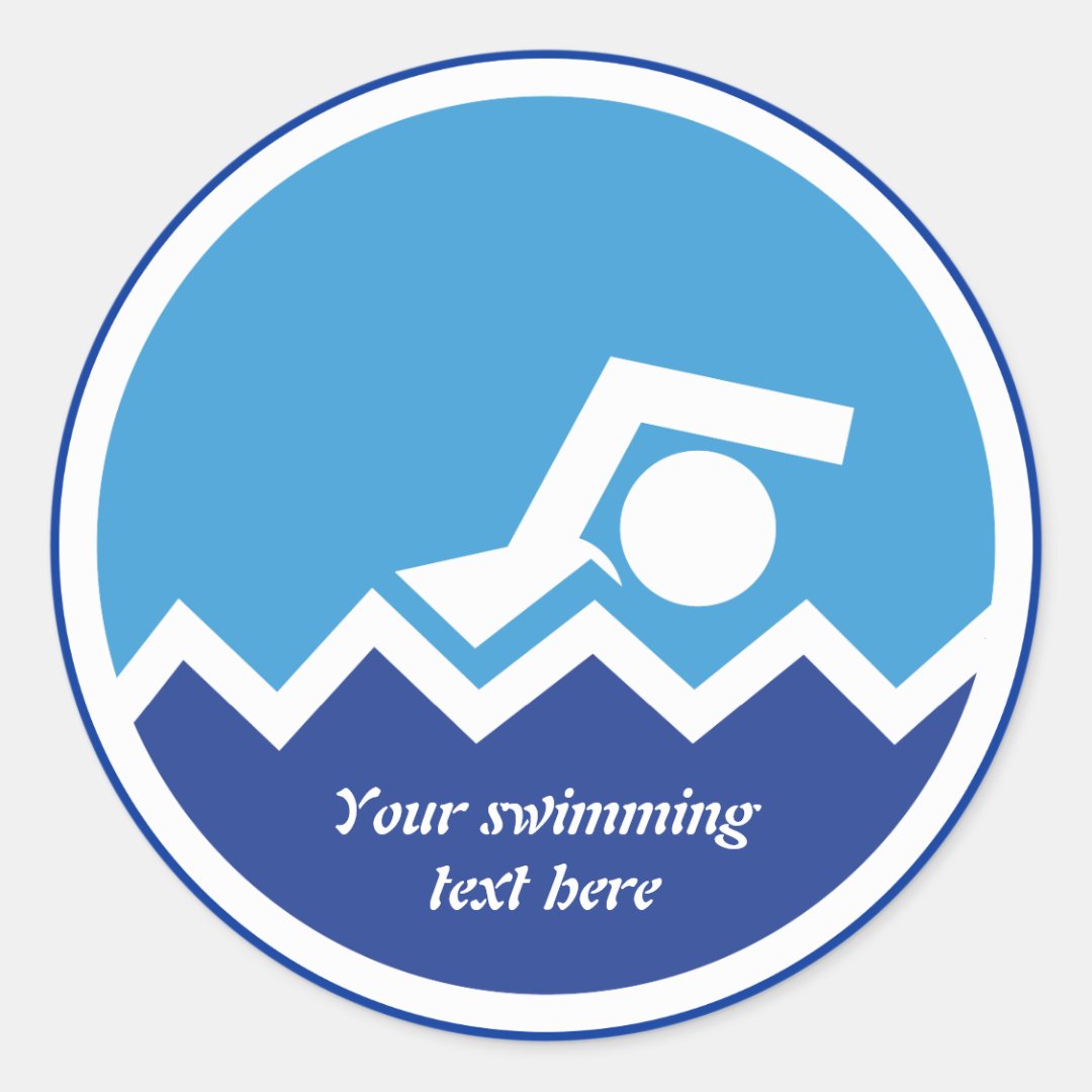 Swimming gifts, swimmer on a blue circle custom classic round sticker ...