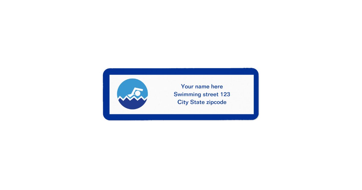 Swimming gifts, swimmer on a blue circle custom label | Zazzle