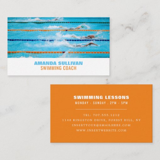 Swimming Lanes, Swimming Coach & Lifeguard Business Card | Zazzle