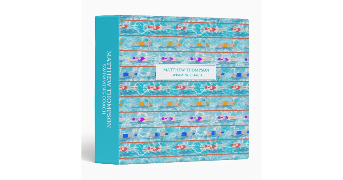Swimming Laps Pool Swim Team Coach 3 Ring Binder | Zazzle