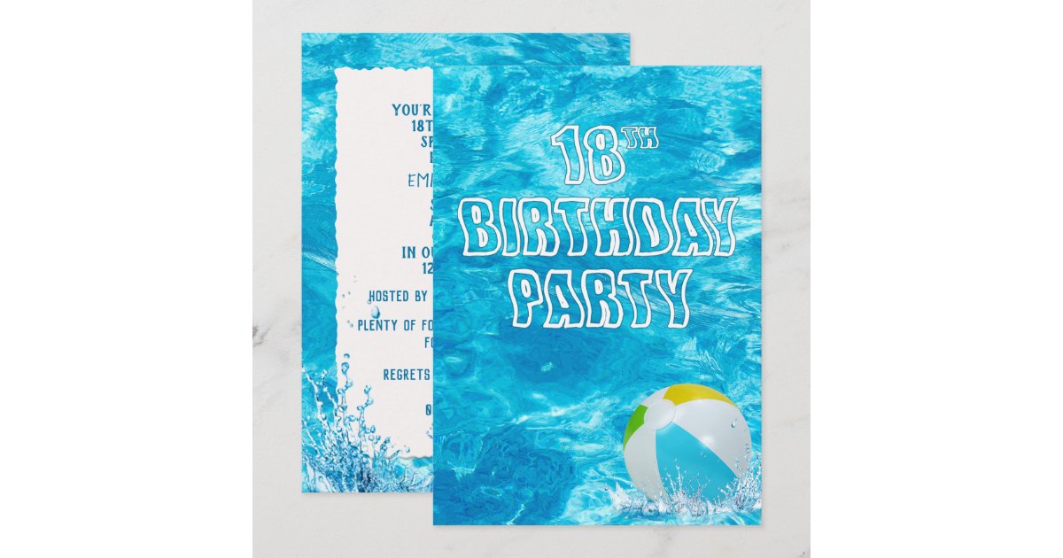 Swimming Pool 18th Birthday Party Invite | Zazzle