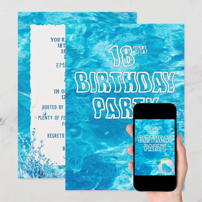 Swimming Pool 18th Birthday Party Invite | Zazzle