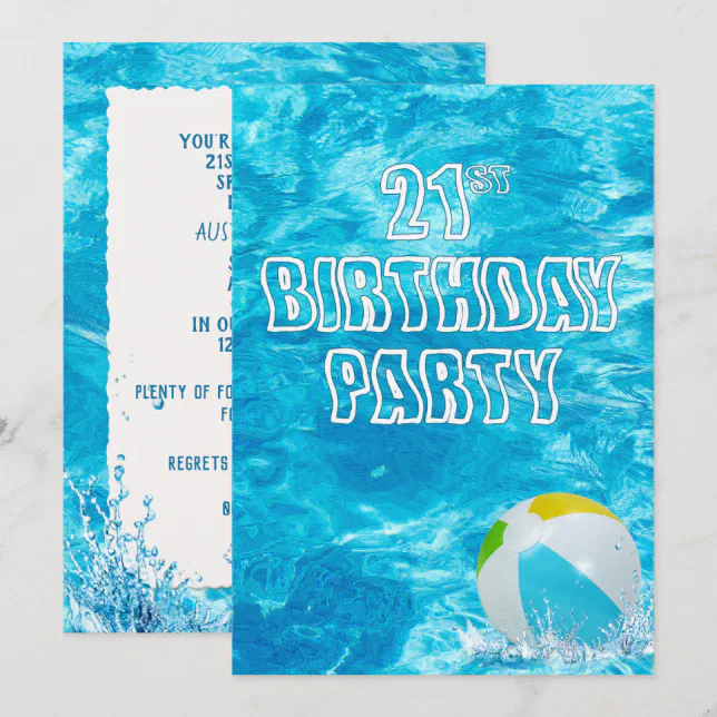 Swimming Pool 21st Birthday Party Invitation | Zazzle