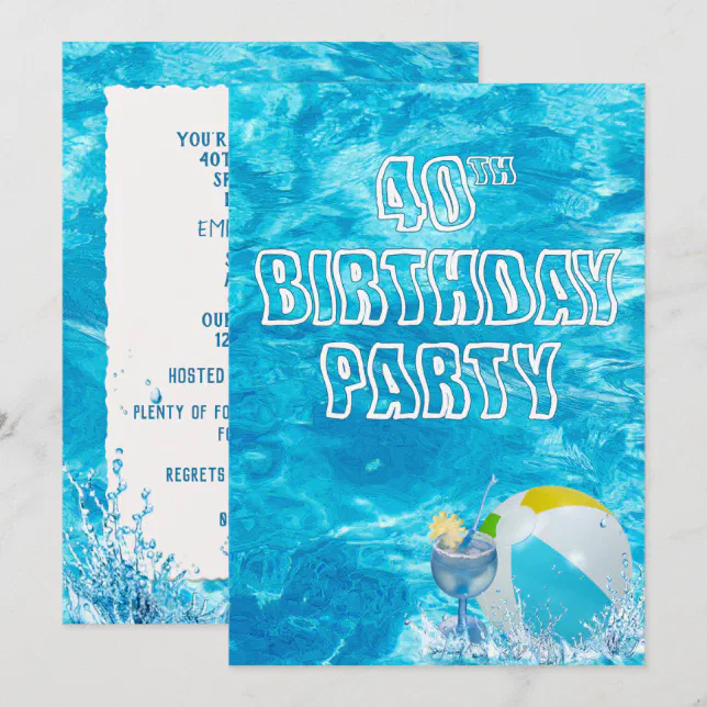 Swimming Pool 40th Birthday Party Invite | Zazzle