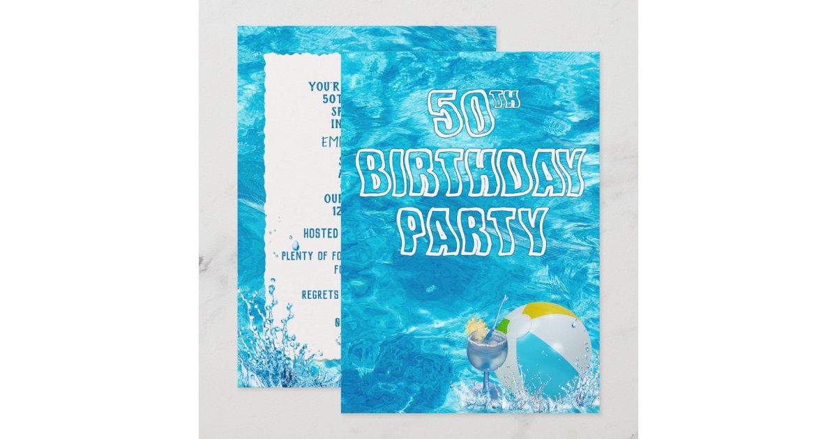 Swimming Pool 50th Birthday Party Invite | Zazzle