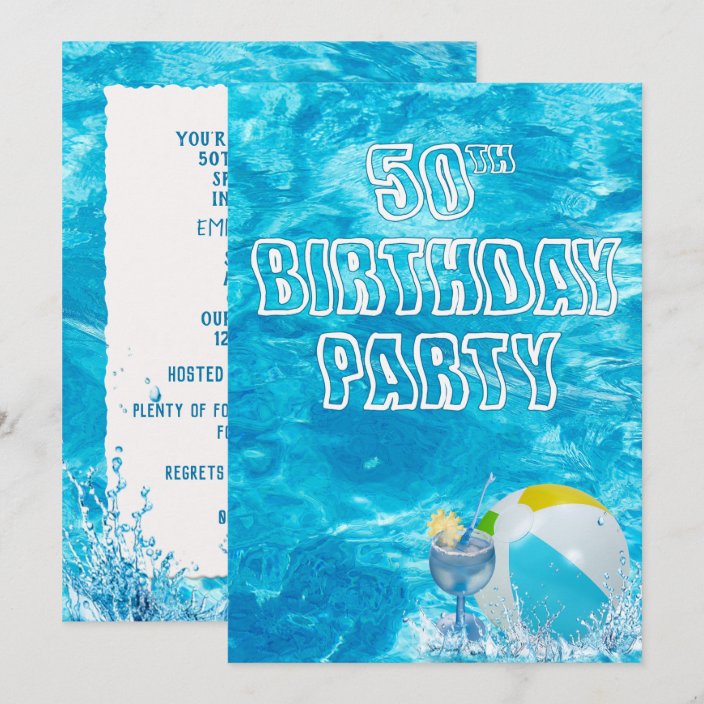 Swimming Pool 50th Birthday Party Invite | Zazzle.com