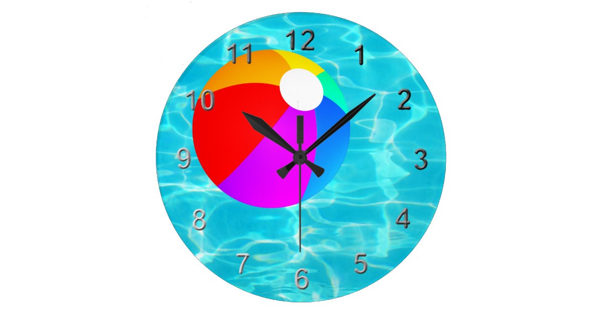 Swimming Pool Beach Ball. Large Clock | Zazzle