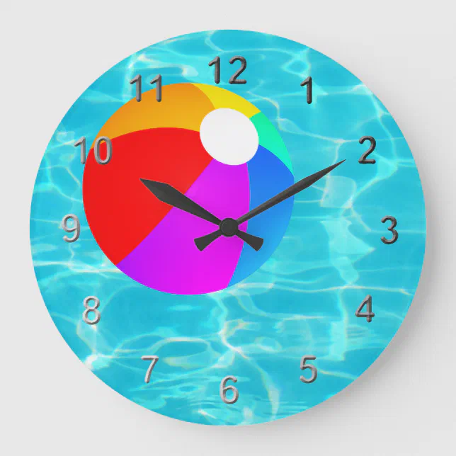 Swimming Pool Beach Ball. Large Clock | Zazzle