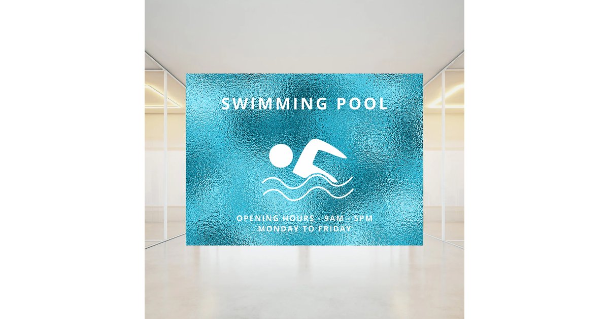 Swimming pool blue opening hours window cling | Zazzle