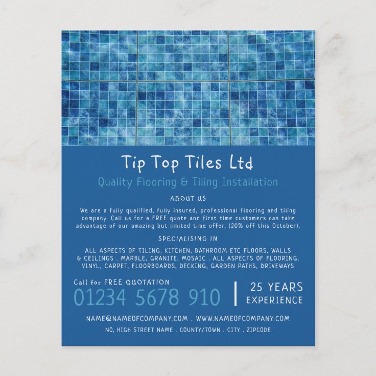 Swimming Pool, Floorer, Tile Installer Advertising Flyer | Zazzle