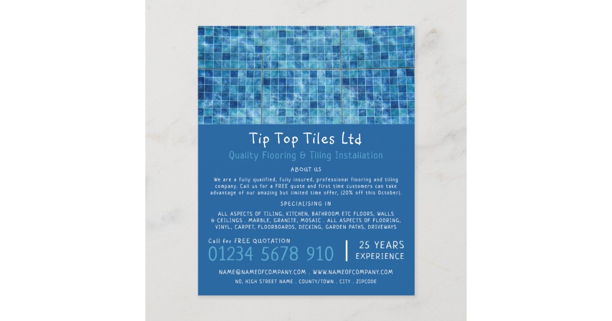 Swimming Pool, Floorer, Tile Installer Advertising Flyer | Zazzle
