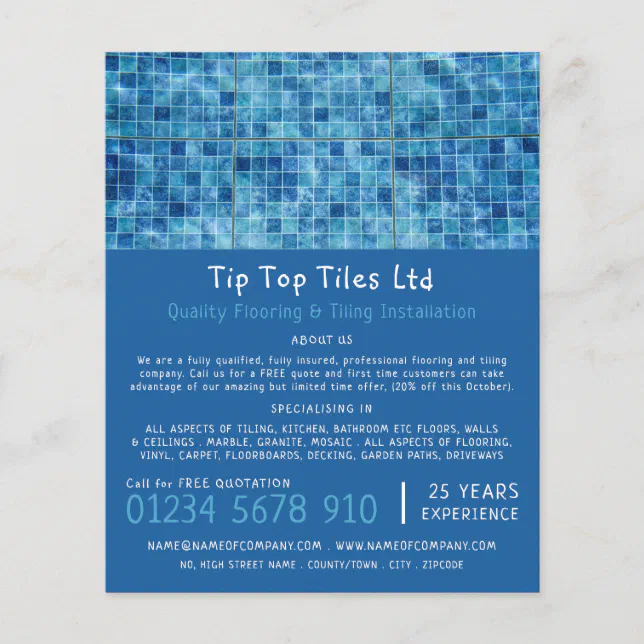 Swimming Pool, Floorer, Tile Installer Advertising Flyer | Zazzle