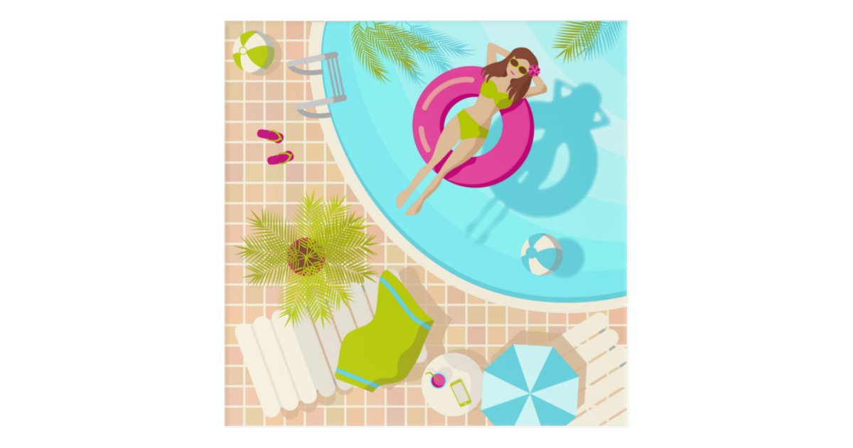 Swimming pool girl in bikini summer beach acrylic print | Zazzle