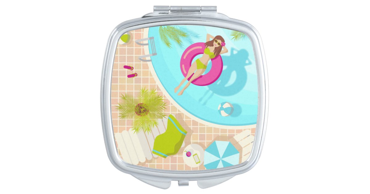 Swimming pool girl in bikini summer beach compact mirror | Zazzle