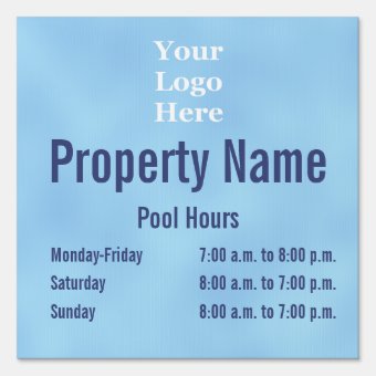 Swimming Pool Hours Your Logo Here Text Template Sign | Zazzle