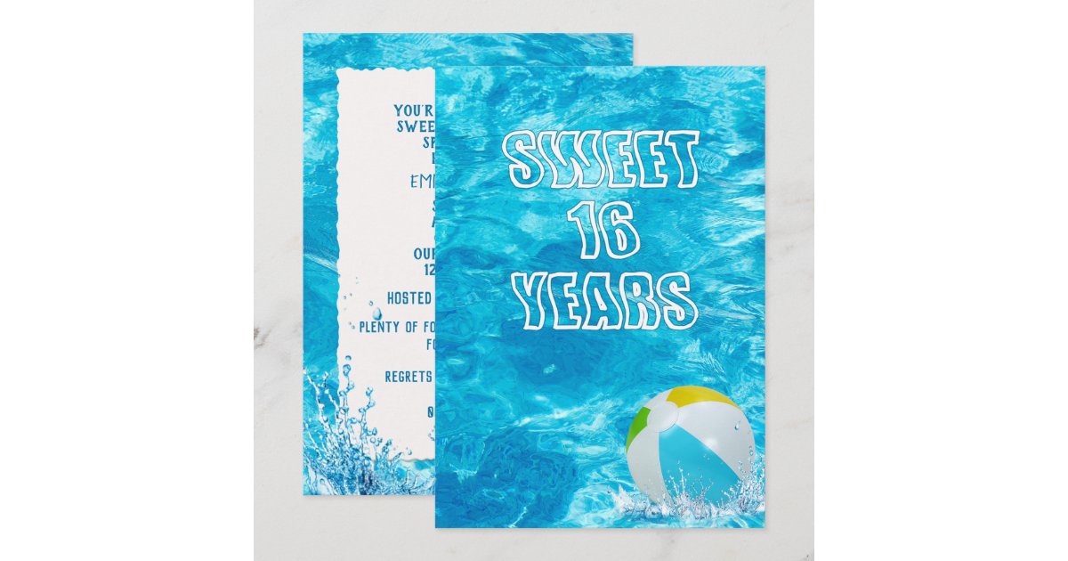 Swimming Pool Sweet 16 Birthday Party Invite | Zazzle