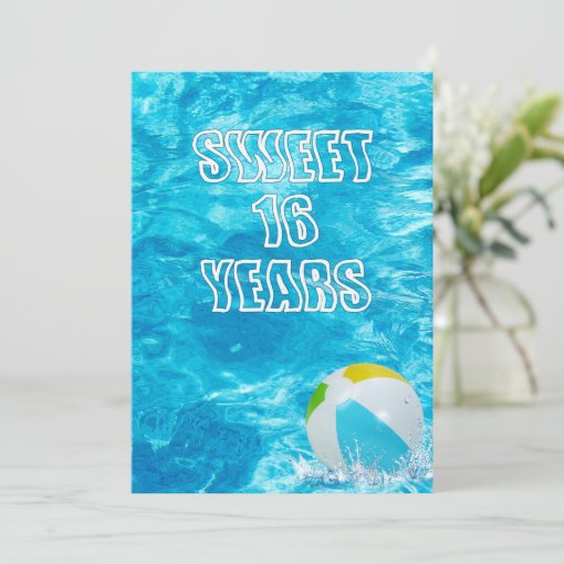 Swimming Pool Sweet 16 Birthday Party Invite | Zazzle