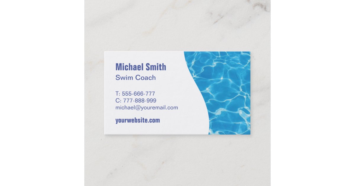 Swimming Pool Waves Swim Teacher Business Card | Zazzle