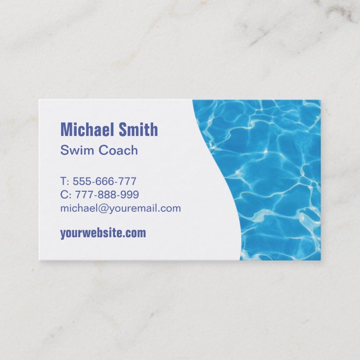 Swimming Pool Waves Swim Teacher Business Card | Zazzle