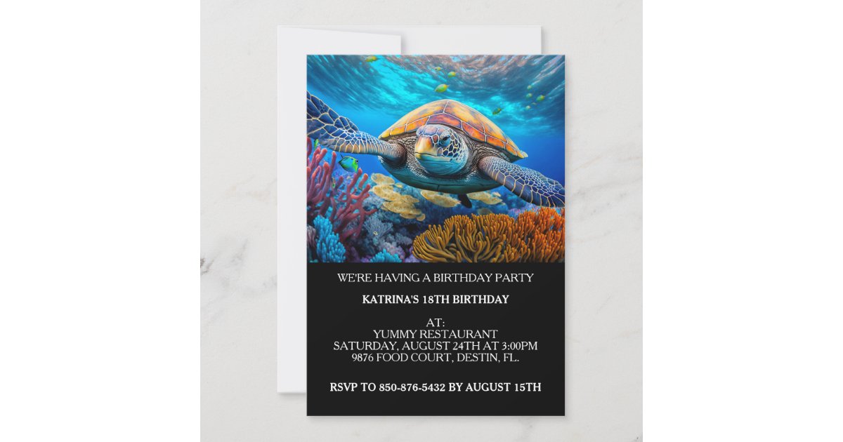 Swimming Sea Turtle Birthday Party Invitations | Zazzle