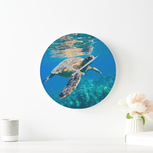 Swimming Sea Turtle Large Clock | Zazzle