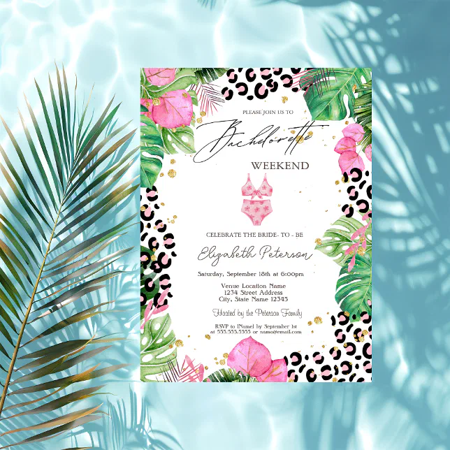 Swimming Suits Palm Hibiscus Bachelorette Party Invitation Zazzle