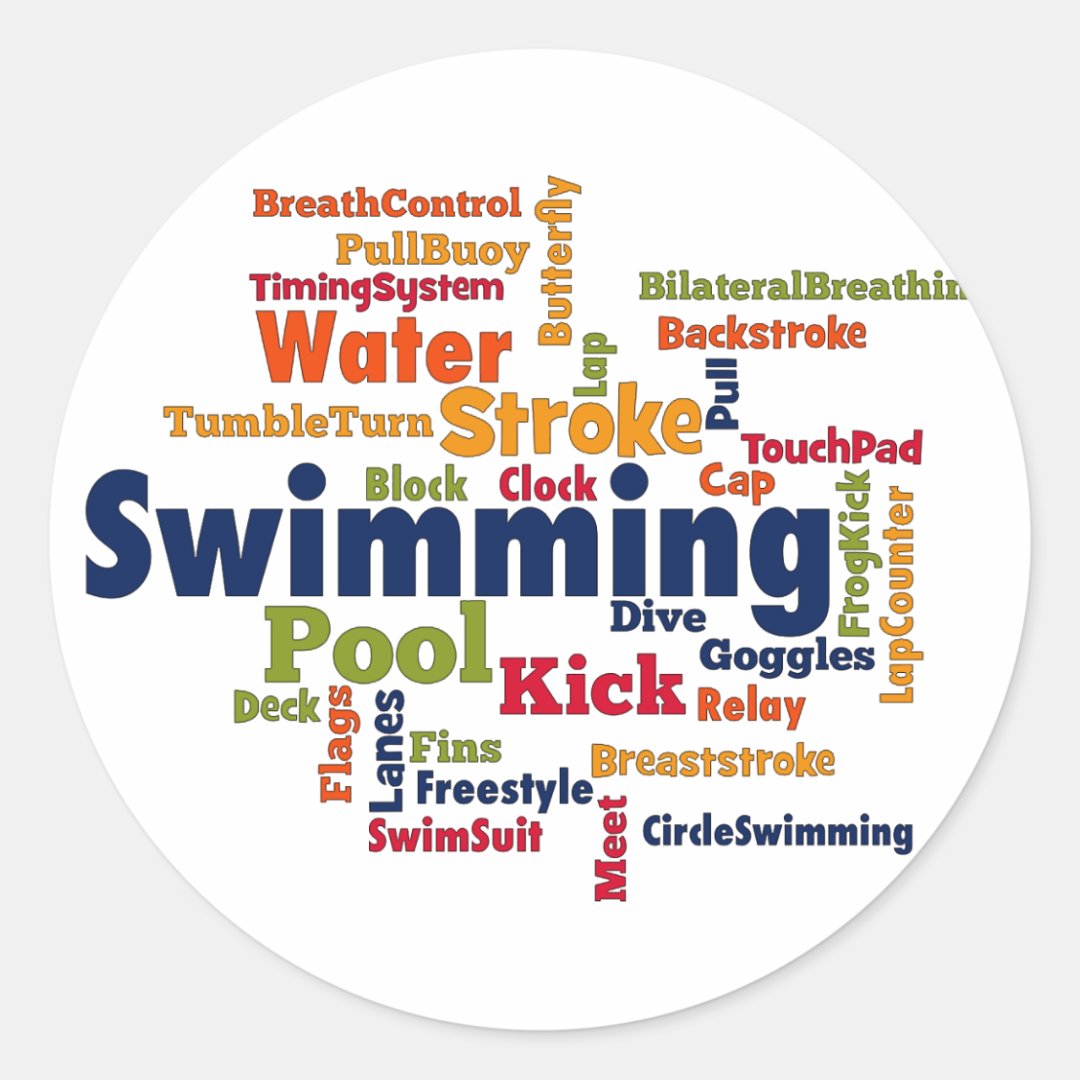 Swimming Word Cloud Classic Round Sticker | Zazzle