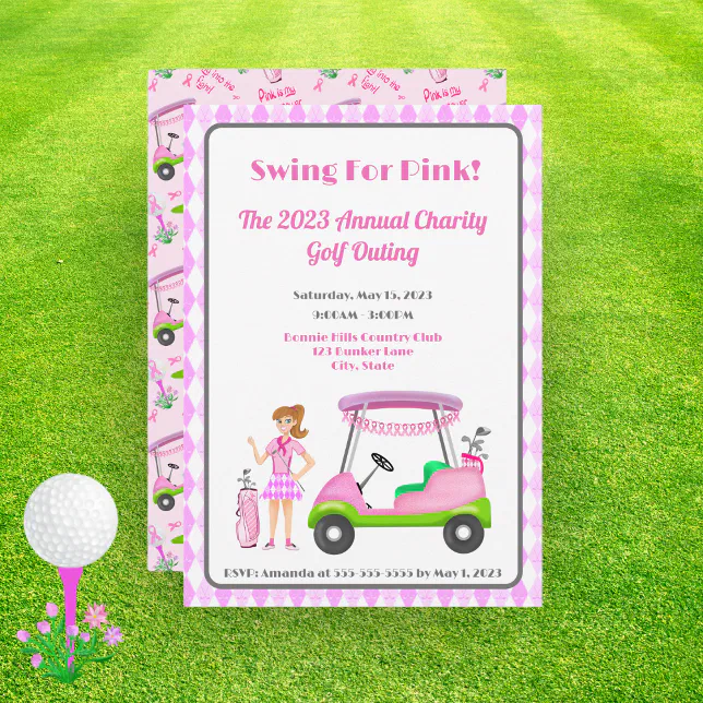 Swing For Pink Golf Outing Breast Cancer Awareness Invitation | Zazzle