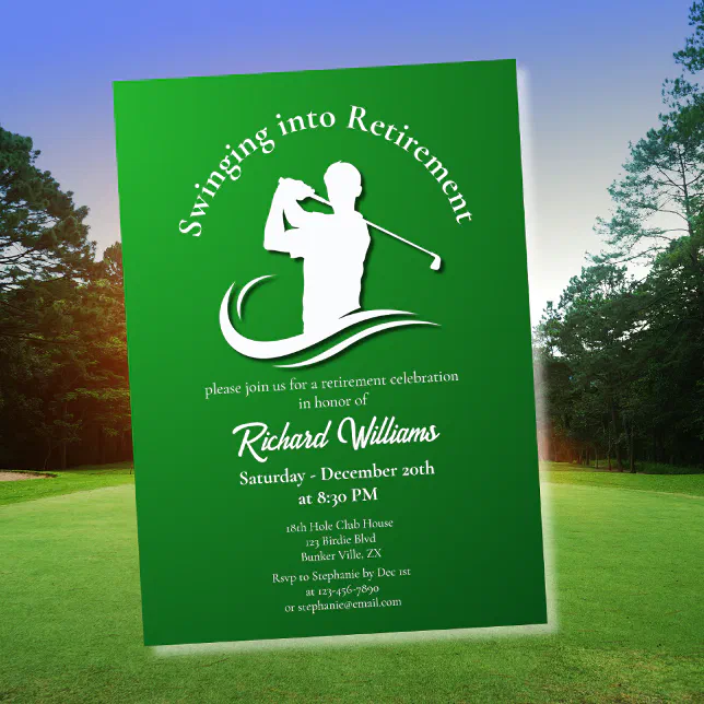 Swinging into Retirement Modern Golf Player Party Invitation | Zazzle