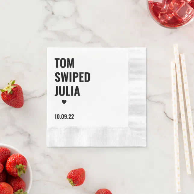 swipe right dating app cute minimalist wedding napkins | Zazzle