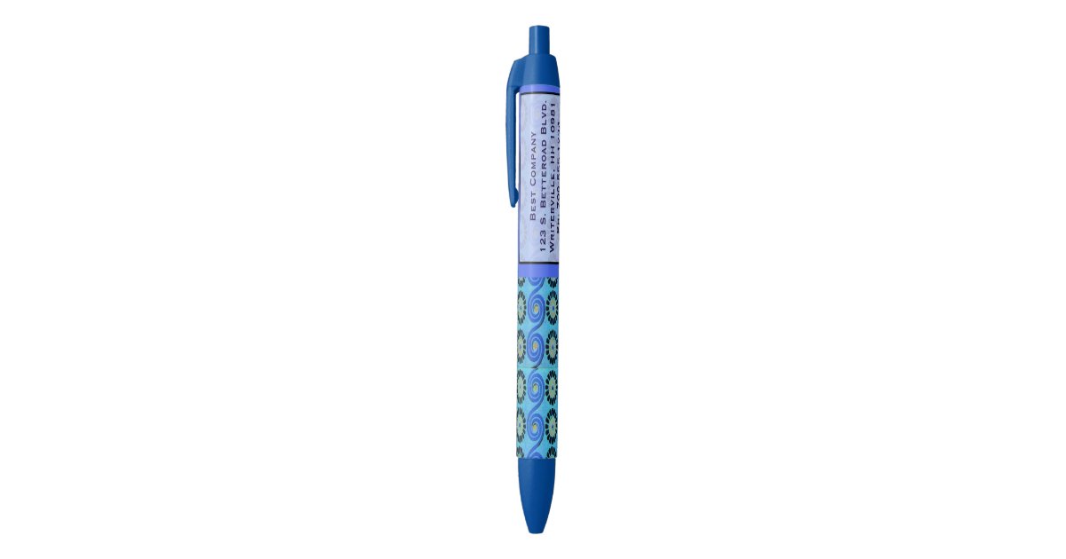 Swirl and circle pattern customized blue ink pen | Zazzle