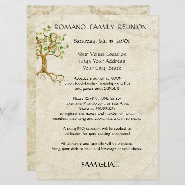 Swirl Tree Roots Antique Family Reunion Picnic Invitation | Zazzle