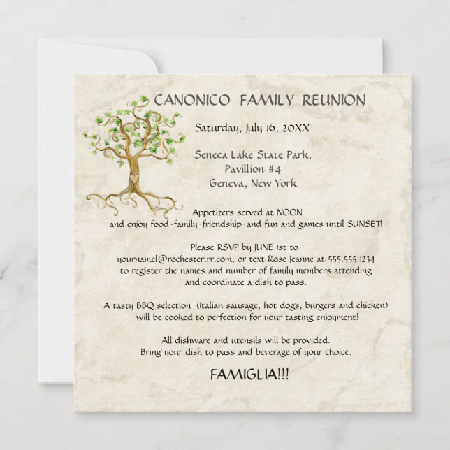 Swirl Tree Roots Antiqued Family Reunion Custom In Invitation | Zazzle