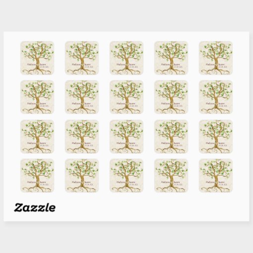 Swirl Tree Roots Antiqued Family Reunion Invite Square Sticker | Zazzle