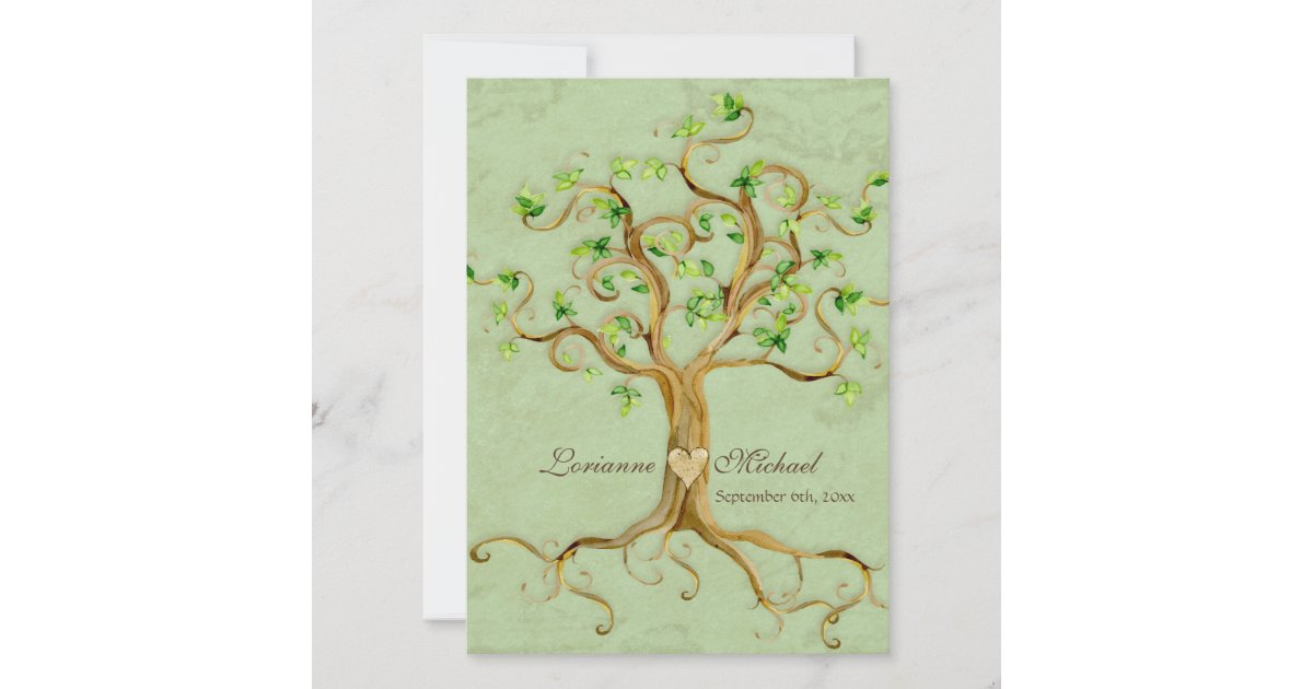 Swirl Tree Roots Antiqued Green Parchment Wedding Invitation | Zazzle