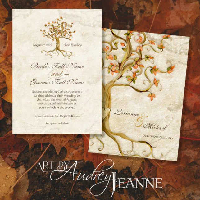 Swirl Tree Roots Antiqued Parchment Wedding Invitation | Zazzle