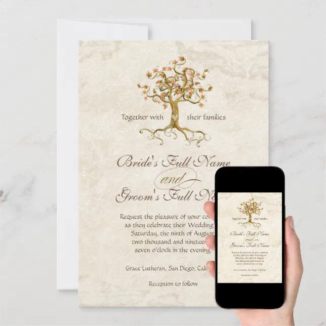 Swirl Tree Roots Antiqued Parchment Wedding Invitation | Zazzle