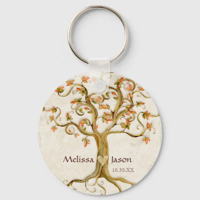 Swirl Tree Roots Antiqued Personalized Names Heart Keychain | Zazzle