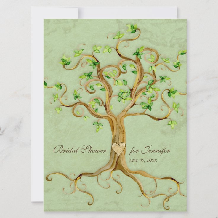 Swirl Tree Roots Antiqued Sage Bridal Shower Invitation | Zazzle