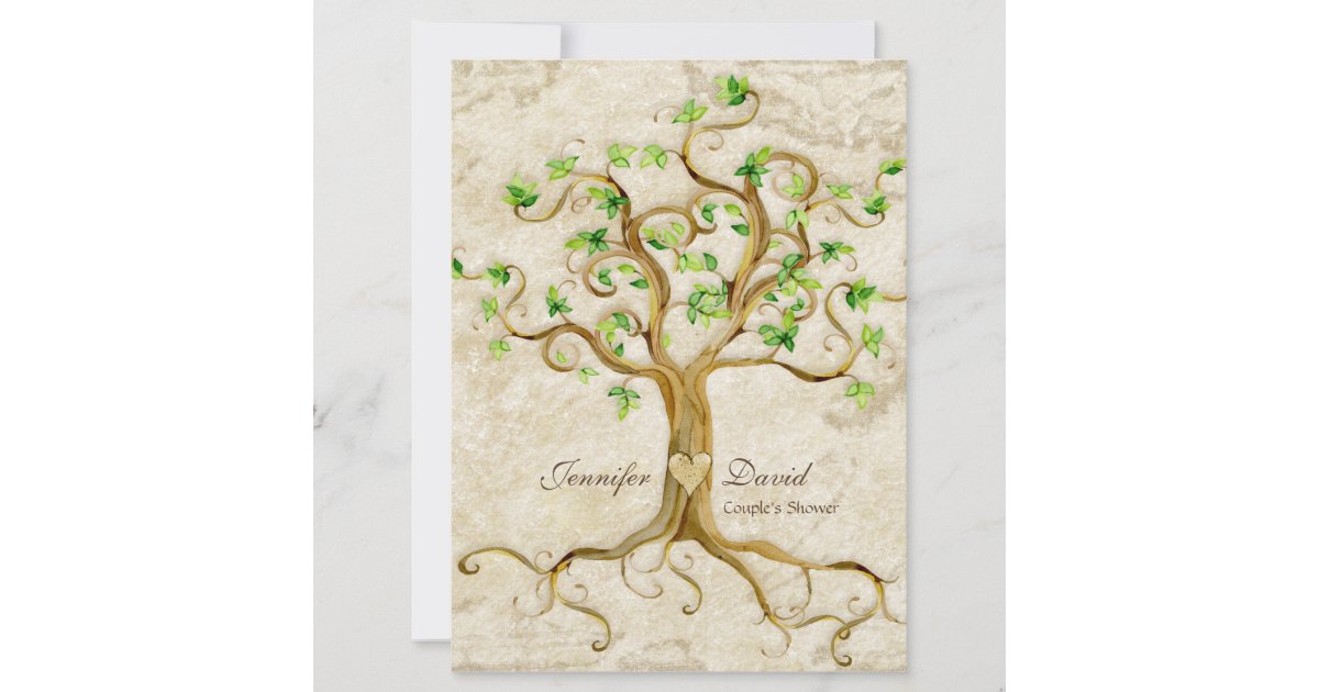 Swirl Tree Roots Antiqued Tan Couples Shower Invitation | Zazzle
