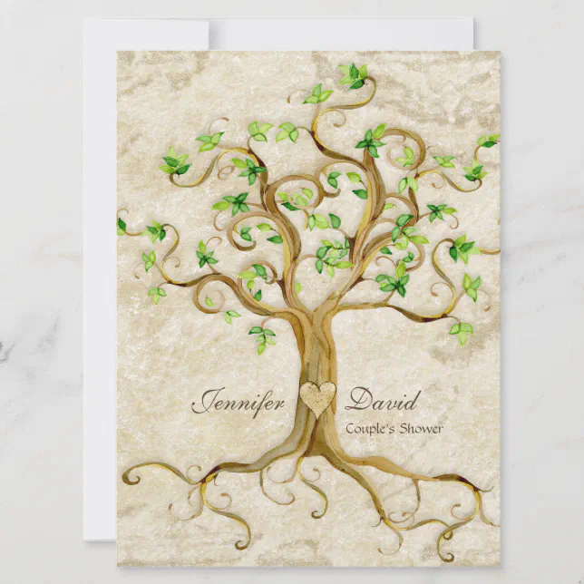 Swirl Tree Roots Antiqued Tan Couples Shower Invitation | Zazzle