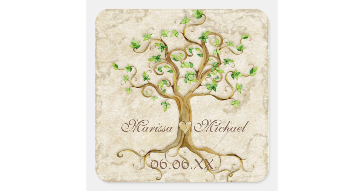 Swirl Tree Roots Antiqued Wedding Matching Seals | Zazzle