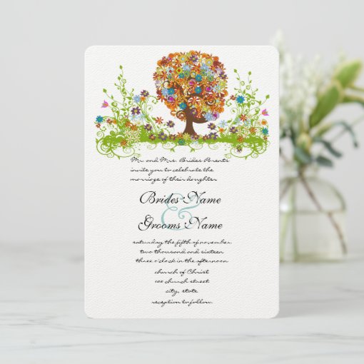 Swirled Flower Love Tree Wedding Invitation | Zazzle