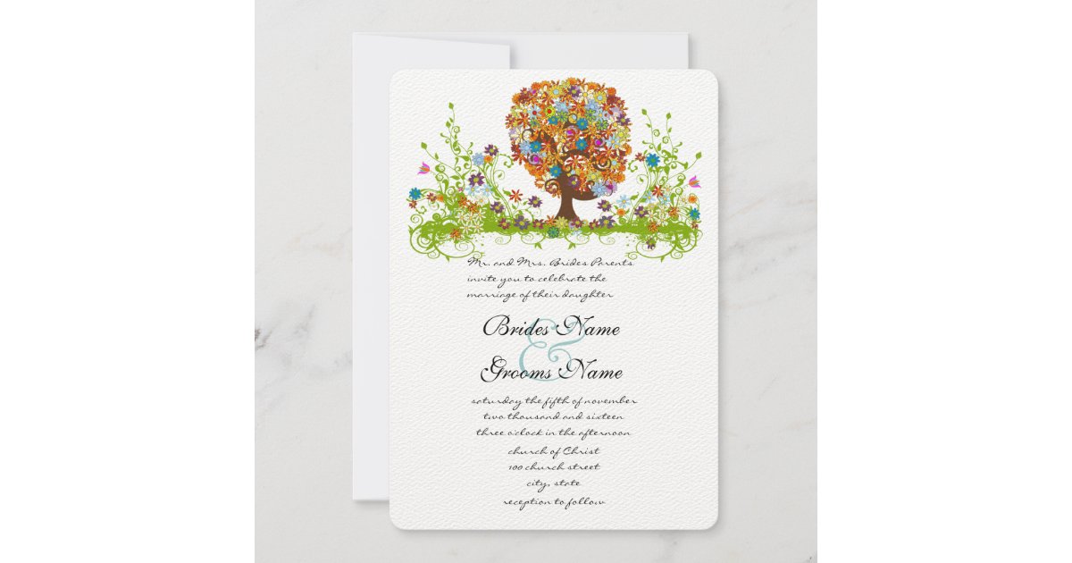 Swirled Flower Love Tree Wedding Invitation | Zazzle